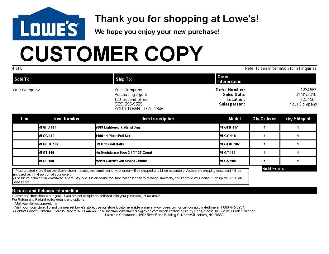 Lowes Receipt Template Free Printable Templates